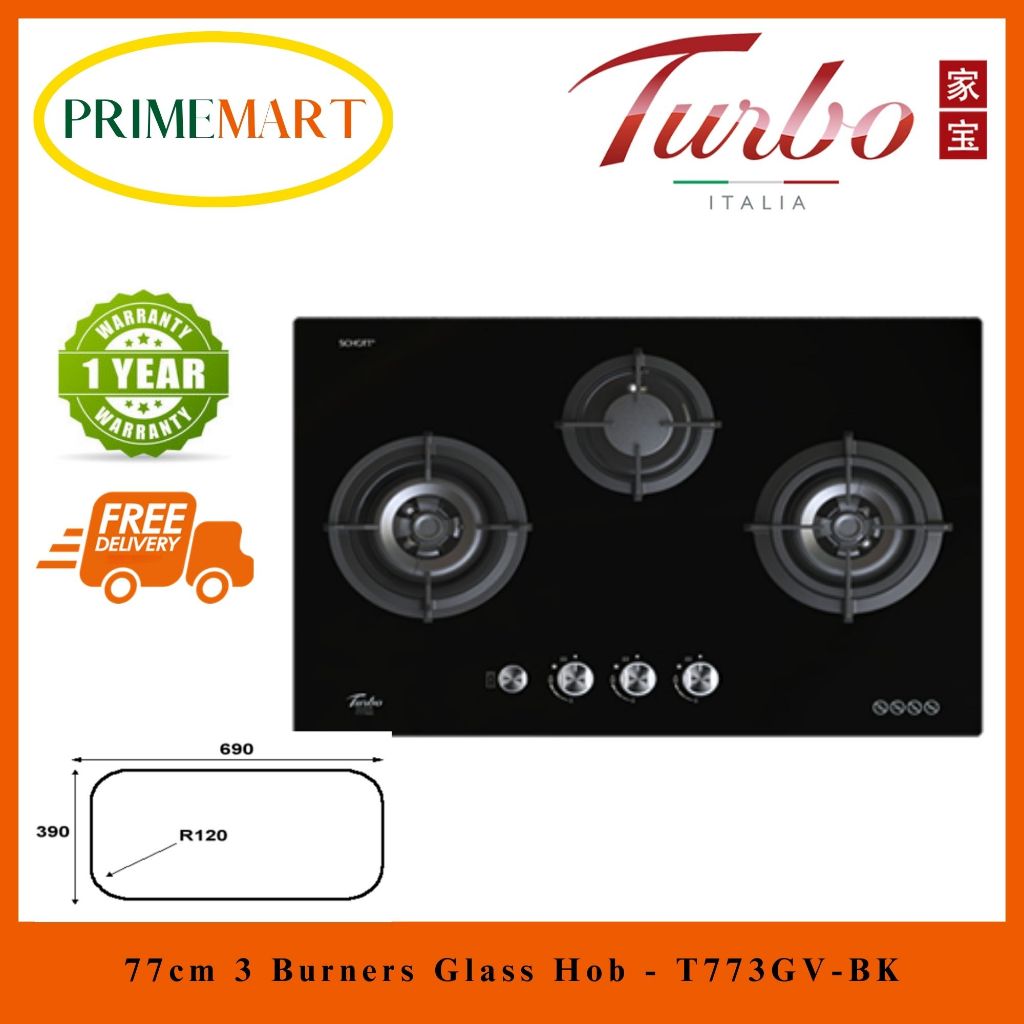 TURBO ITALIA: TURBO INCANTO T773GV-BK 77cm BURNERS BUILT-IN GLASS HOB - 1 YEAR WARRANTY | Shopee ...