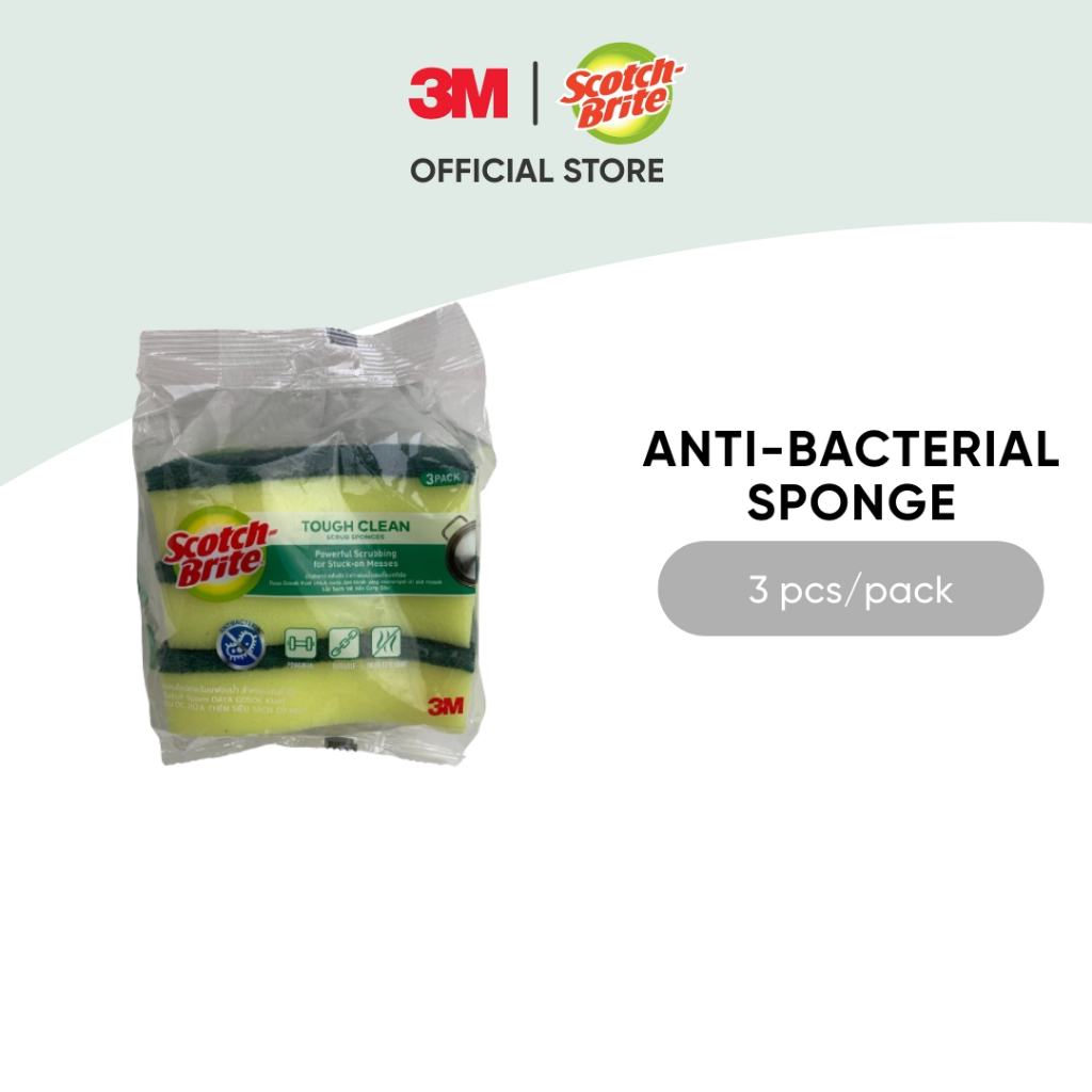 3M™ Scotch-Brite® Heavy Duty 2 in 1 Anti Bacterial Scrub Sponge, 213, 3 ...