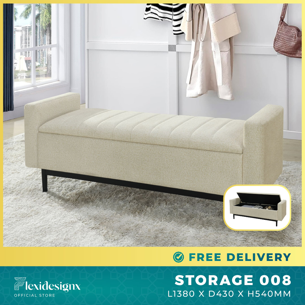 Storage Bench Chair With Metal Leg Beige Color/Fabric Seat/2Seater Bench Flexidesignx 008 ...