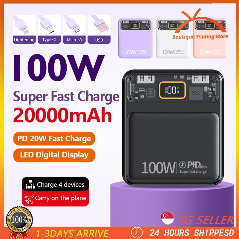 【SG Stock】100W Super Fast Charging Power Bank With Cable 20000 Mah ...