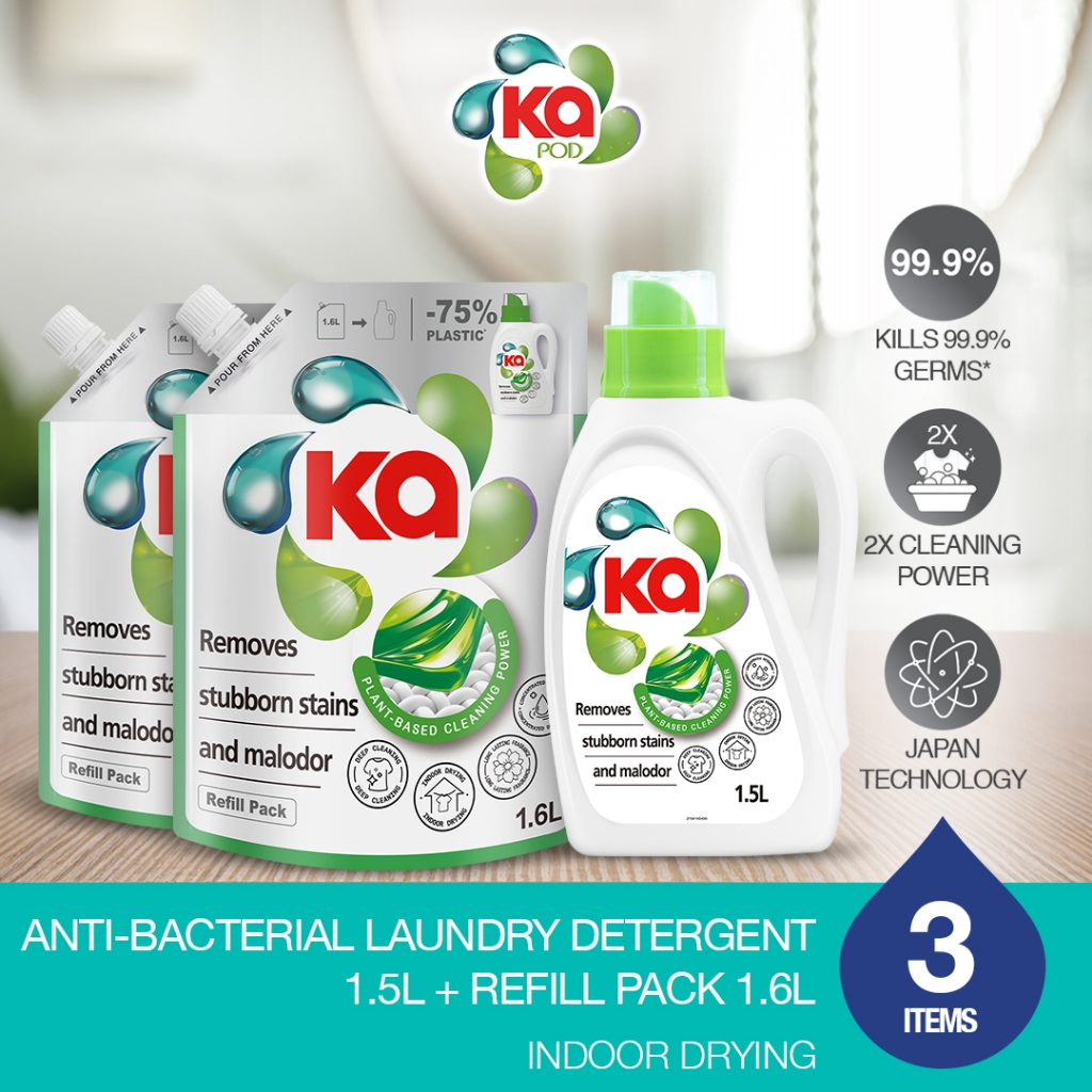 Ka Anti-bacterial Concentrated Laundry Liquid Detergent 1.5L + Refill 1 ...