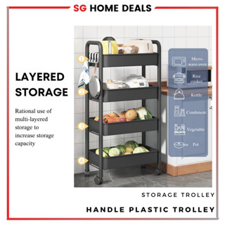 3/4 Tier Plastic Trolley Cart Handle, Plastic Trolley Storage Racks ...