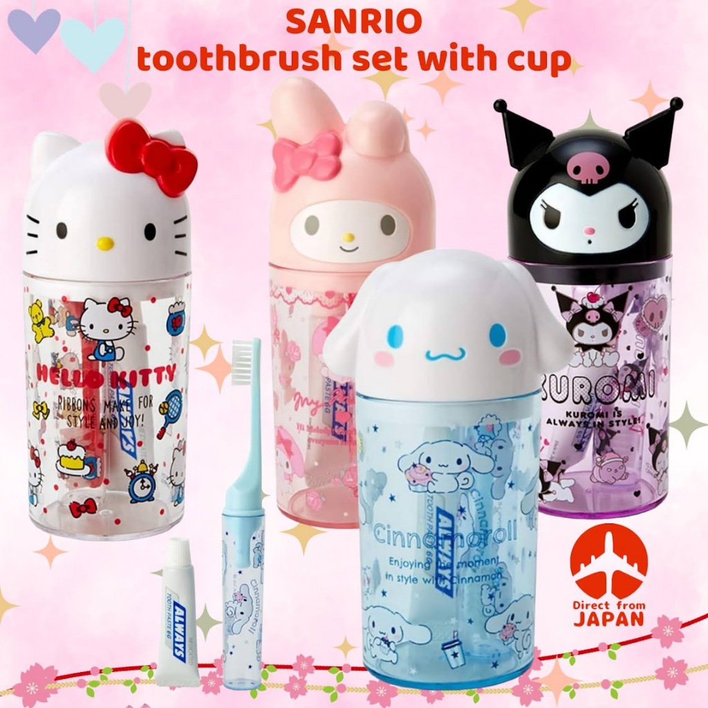 SANRIO Toothbrush set with cup - Hello Kitty, Kuromi, Cinnamoroll, My ...