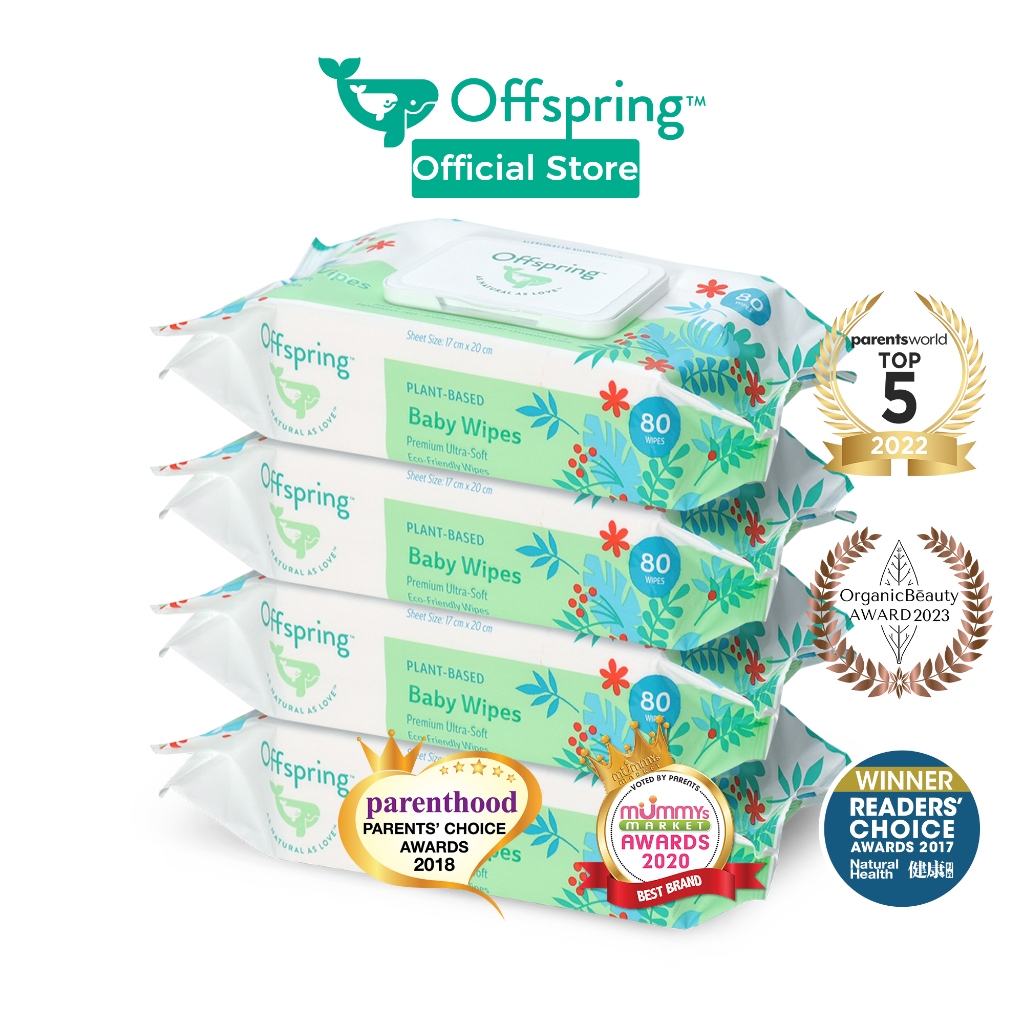 OFFSPRING Plant-Based Baby Wipes 80ct 4 Pack Bundle | Shopee Singapore