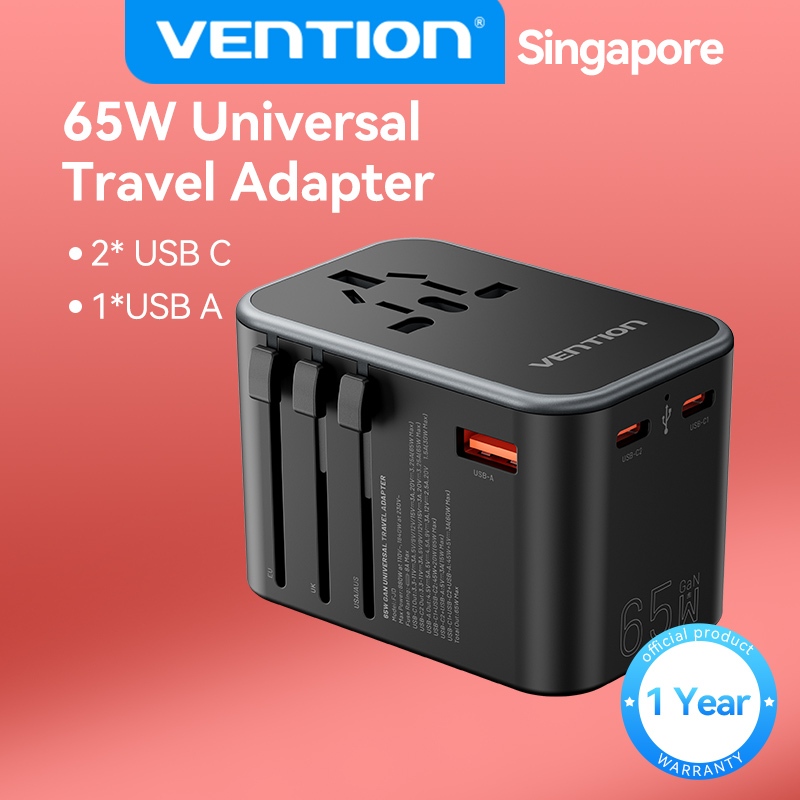 Vention 65W GaN Global Universal Travel Adapter International Charger ...