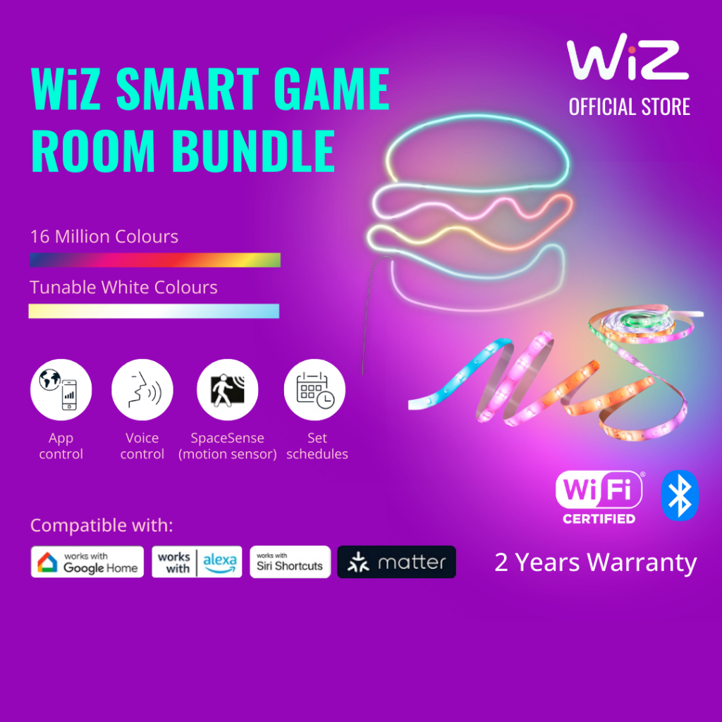 WiZ Smart Game Room Bundle | Neon Flex 5m LED Lighstrip + RGBIC 5m LED ...