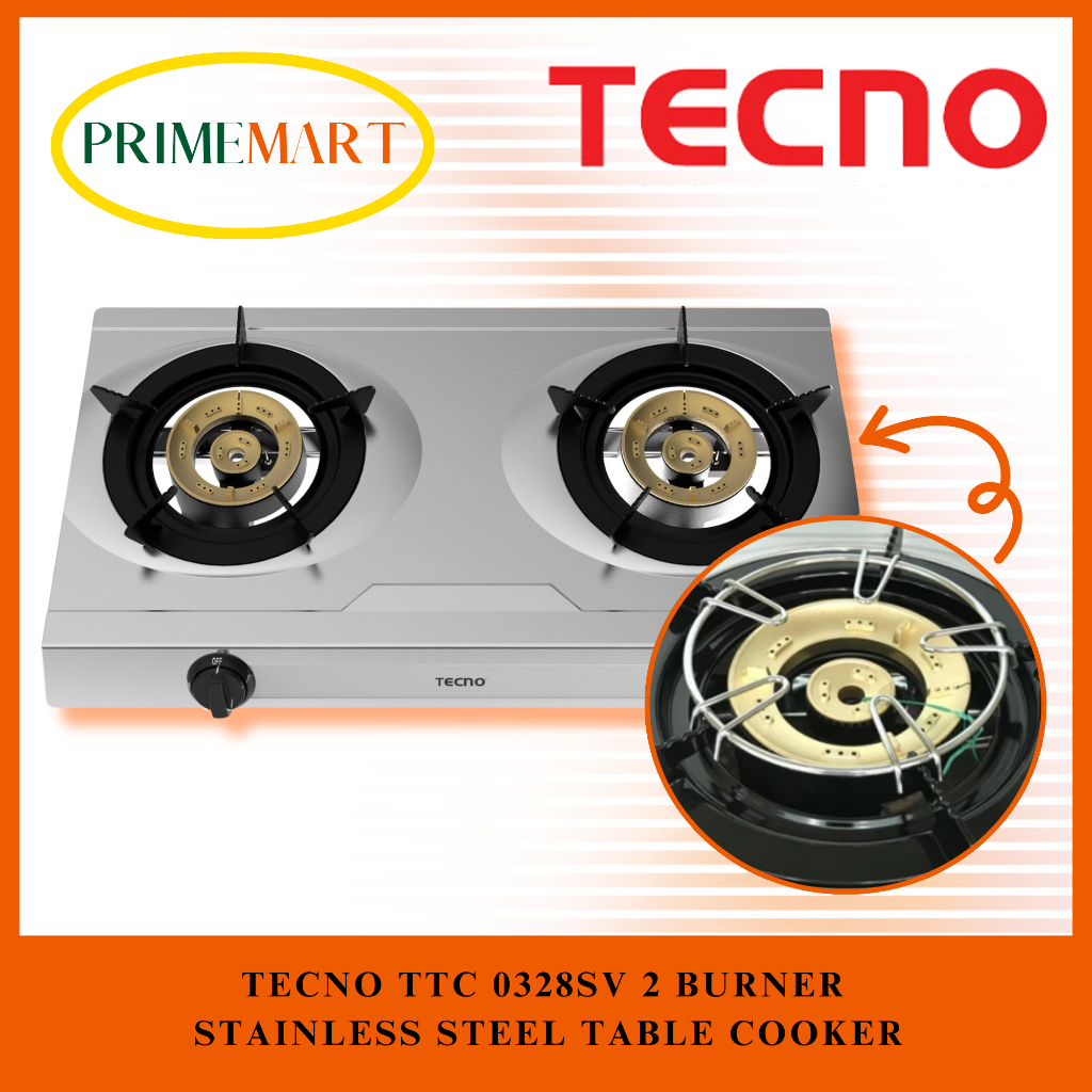 TECNO TTCF8SV / TTC 0328SV DOUBLE BURNER STAINLESS STEEL TABLE COOKER ...