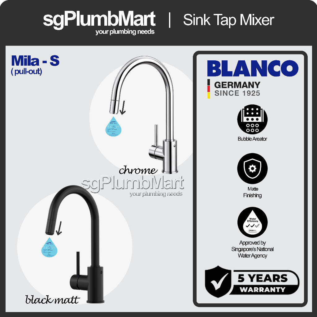 Blanco x sgPlumbMart Mida-S XL (Chrome/Black Matt) Pull-Out Kitchen ...