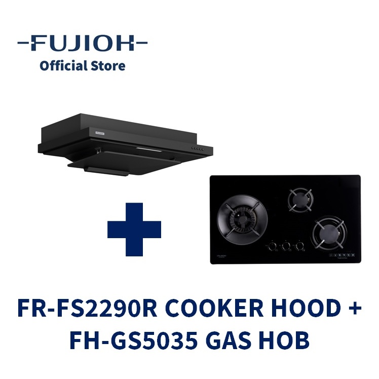 FUJIOH FR-FS2290R Made-in-Japan Cooker Hood + FH-GS5035 Gas Hob with 3 ...