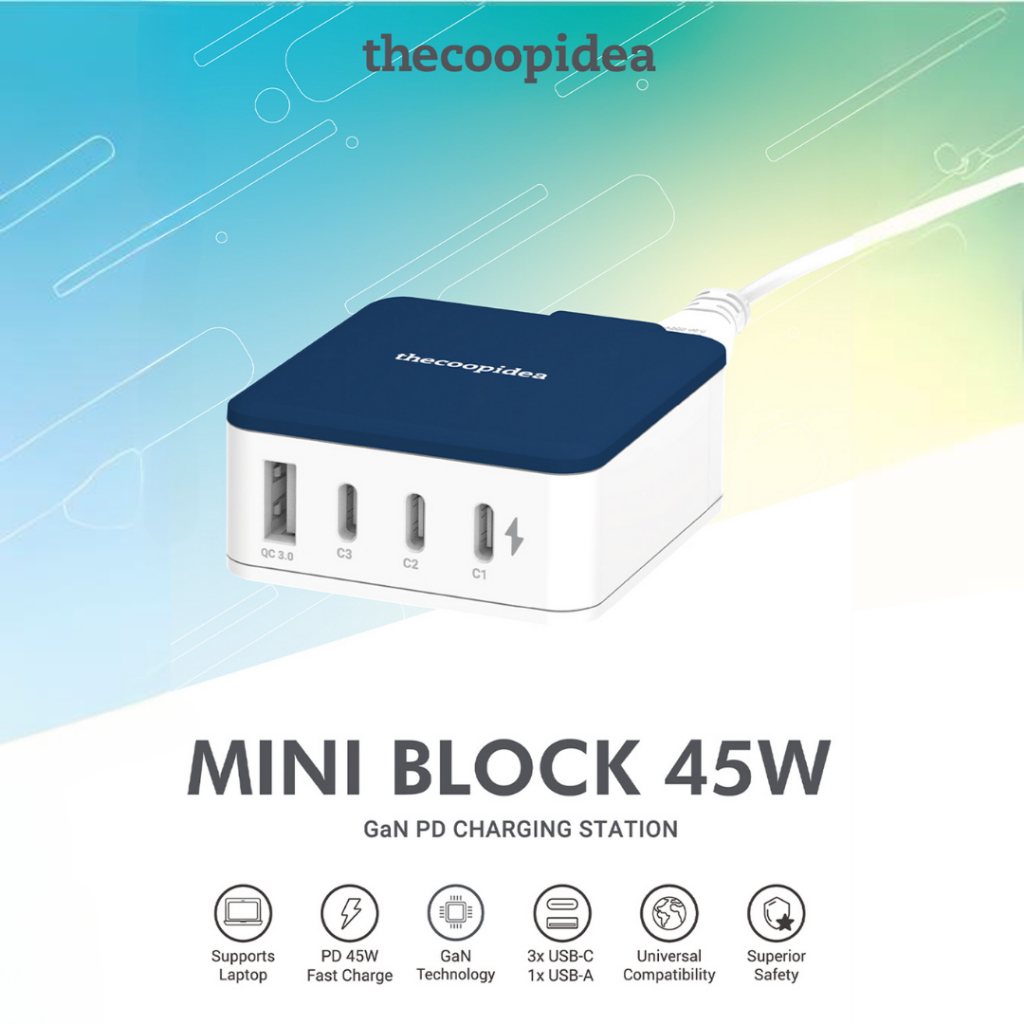 thecoopidea Mini Block GaN 45W PD Charging Station 3 TYPE-C Port & 1 USB-A Port | Shopee Singapore