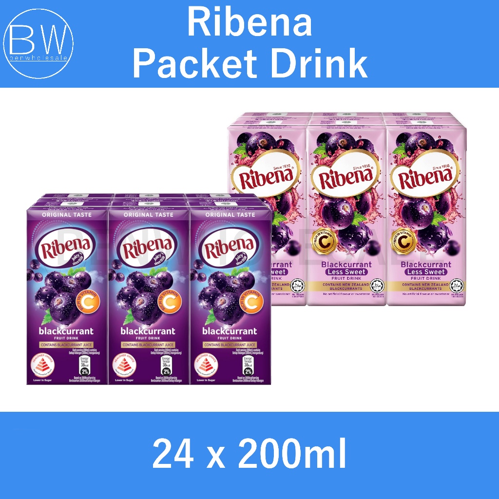 Ribena Blackcurrant Original Taste / Less Sugar (24 x 200ML) Carton ...