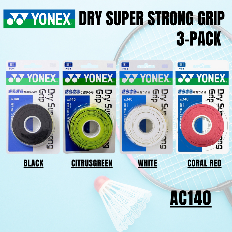 YONEX Tennis Grip Tape Dry Super Strong GRIP AC140 ( White / Coral Red ...