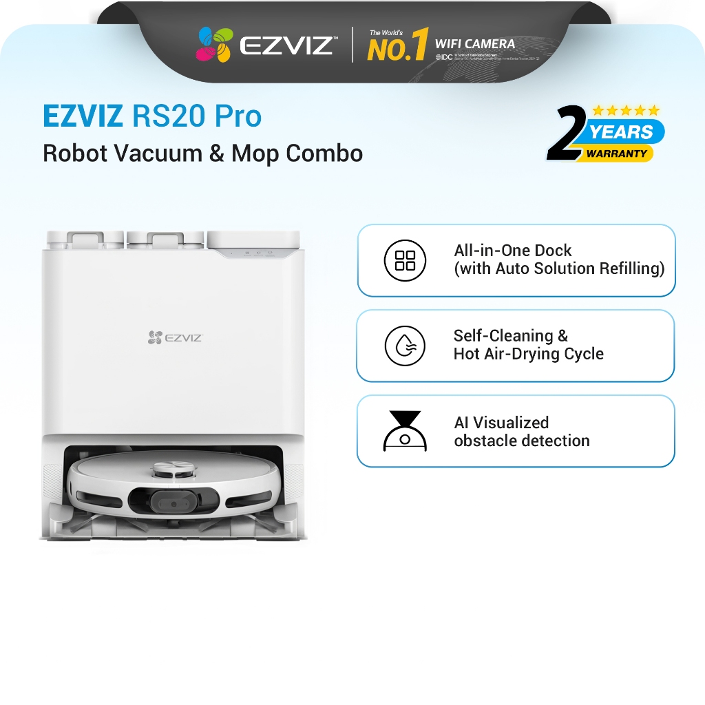 EZVIZ RS20 Pro Robot Vacuum Auto Mop Cleaning Drying Dual Spin Powerful ...
