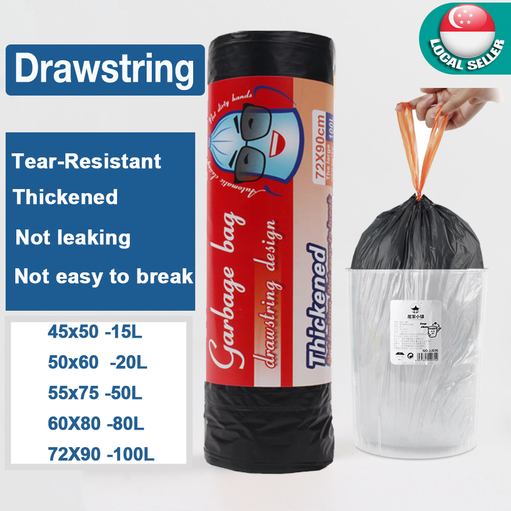 🇸🇬【SG stock】Trash Bags Drawstring Garbage Bags 20/30/50/80L Thickened ...