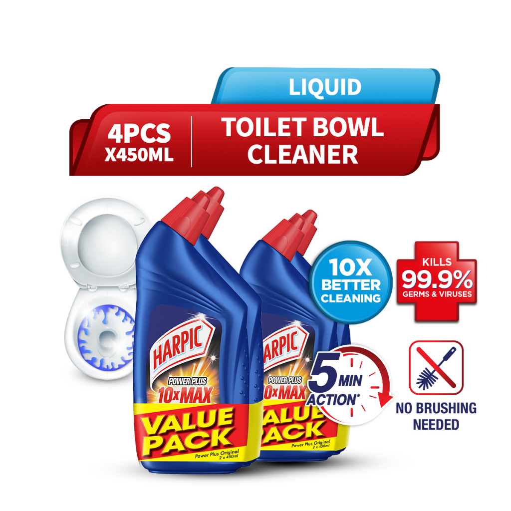 [Bundle of 2] Harpic Powerplus Original Toilet Bowl Cleaner Disinfectant Liquid 450ml Twin Pack ...