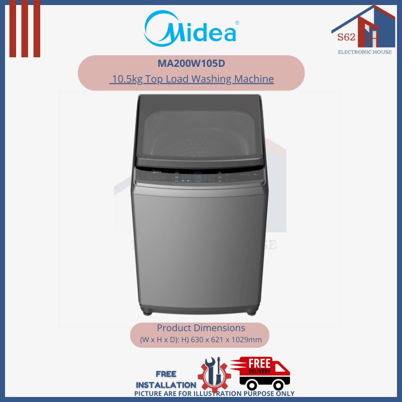 Midea MA200W105D - 10.5Kg Top Load Washer (Health Guard Plus) Sliver ...