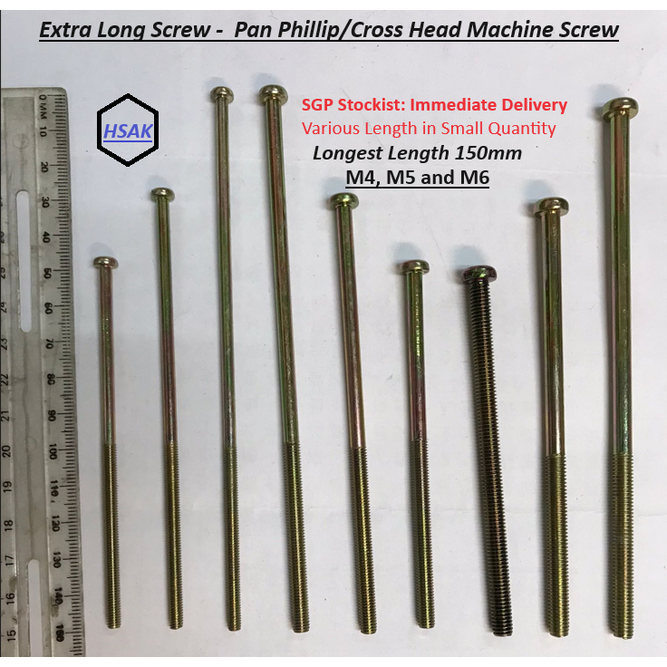 Extra Long Screw Pan Cross Head Machine Screw Plated M4, M5, M6, M8 ...
