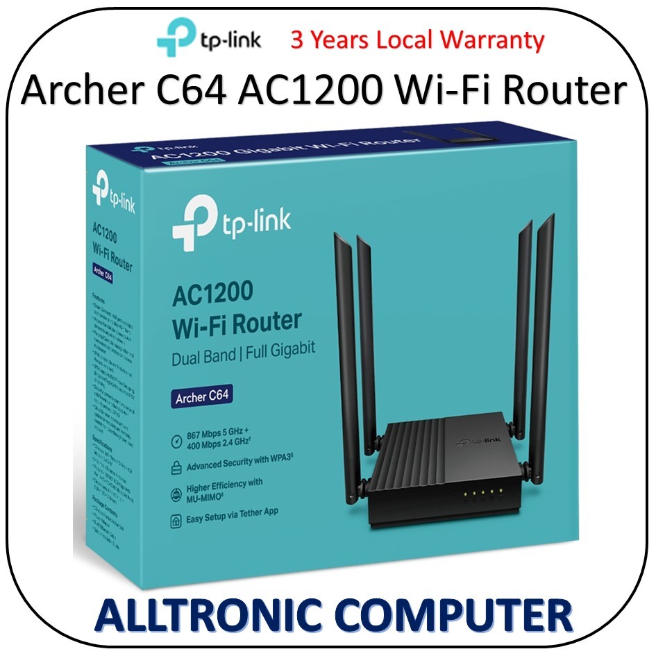 TP-Link Archer C64 AC1200 Wireless MU-MIMO Wifi Router / 3Yrs Warranty ...