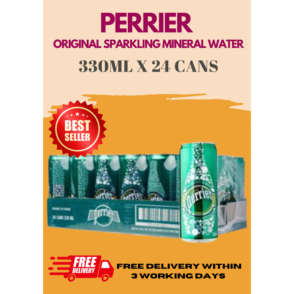 Perrier Original Sparkling Mineral Water 330ml x 24 Cans | Shopee Singapore