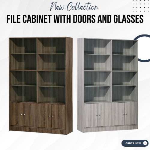 File Cabinet With Glass Door Book Shelves Bookcase 1.2m With Sliding ...