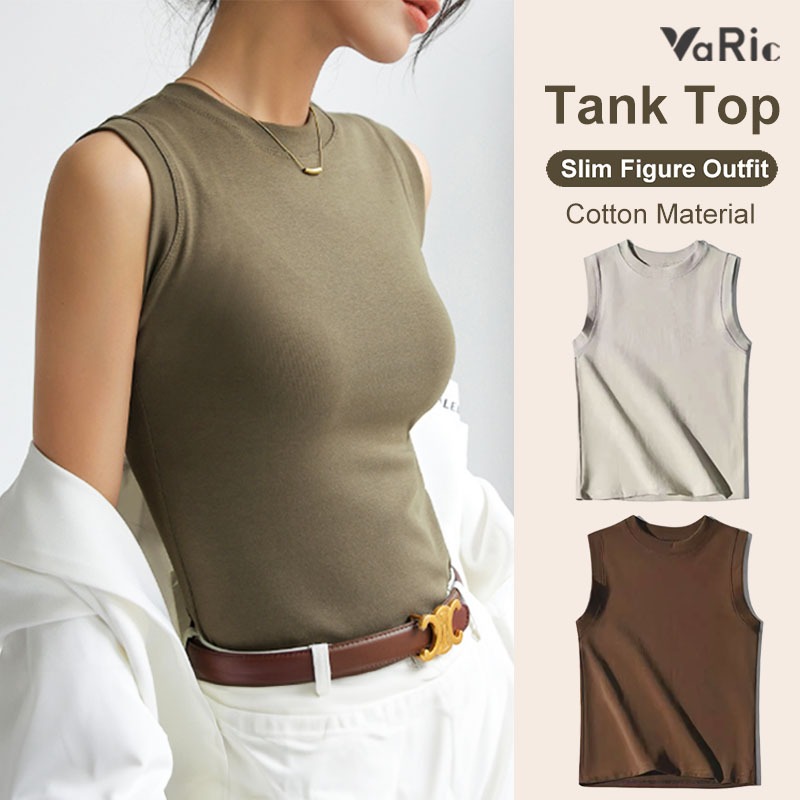 (SG InStock) Slim Figure Outfit Round Neck Tank Top (Crop Top, Blouse ...