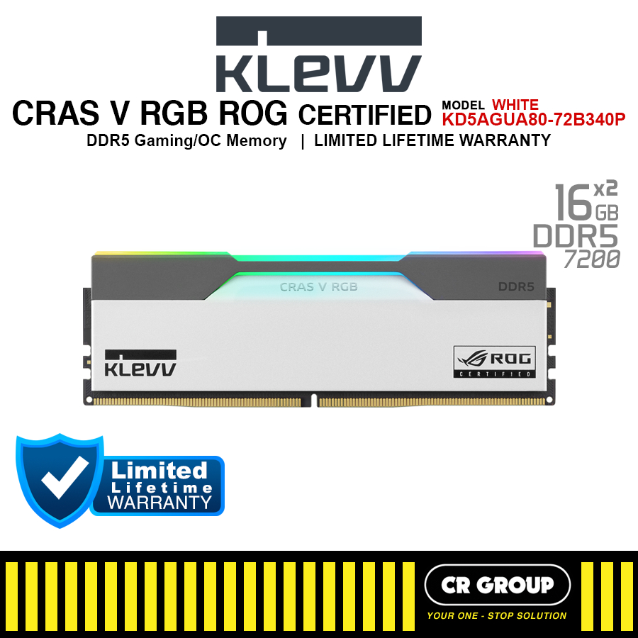 KLEVV CRAS V ROG CERTIFIED RGB DDR5 7200MHz CL34 RAM - 16GBx2/24GBx2 ...