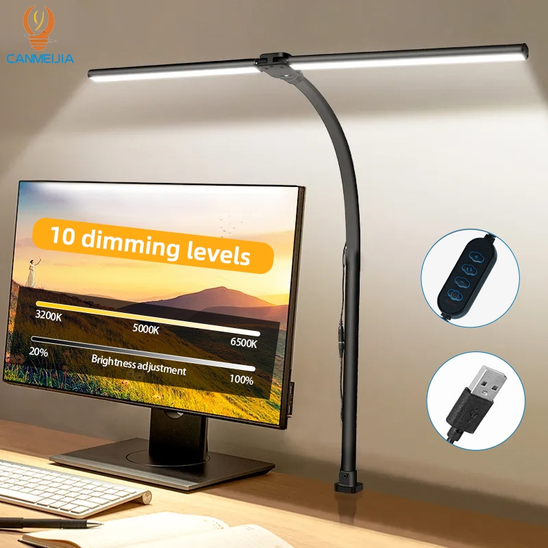 10 Brightness Desk Lamp Double Head Adjustable Led Table Lights Study ...