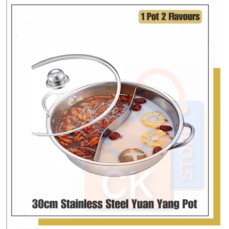 30cm Stainless Steel Induction Yuan Yang Hotpot Upgraded Embossed Base ...