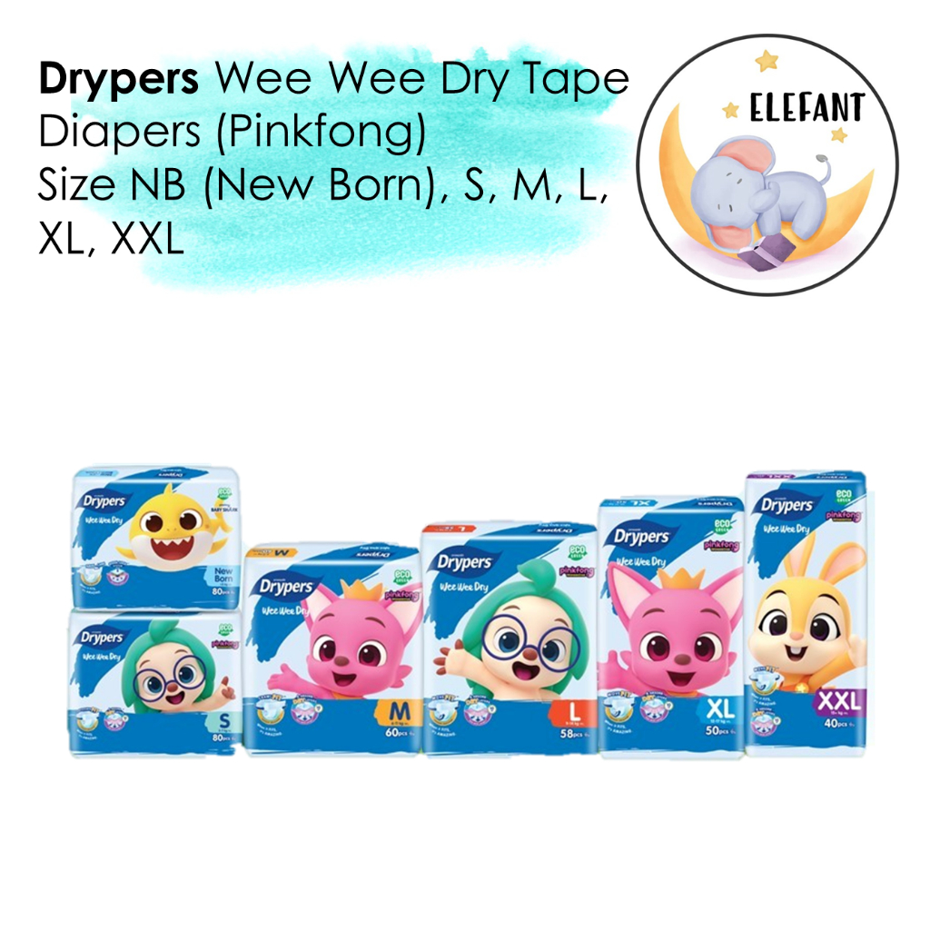 Drypers Wee Wee Dry Tape Diapers (Pinkfong) (NB - XXL) | Shopee Singapore