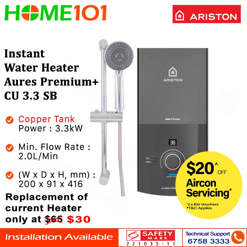 Ariston Instant Water Heater Aures Premium+ CU 3.3 SB | Shopee Singapore