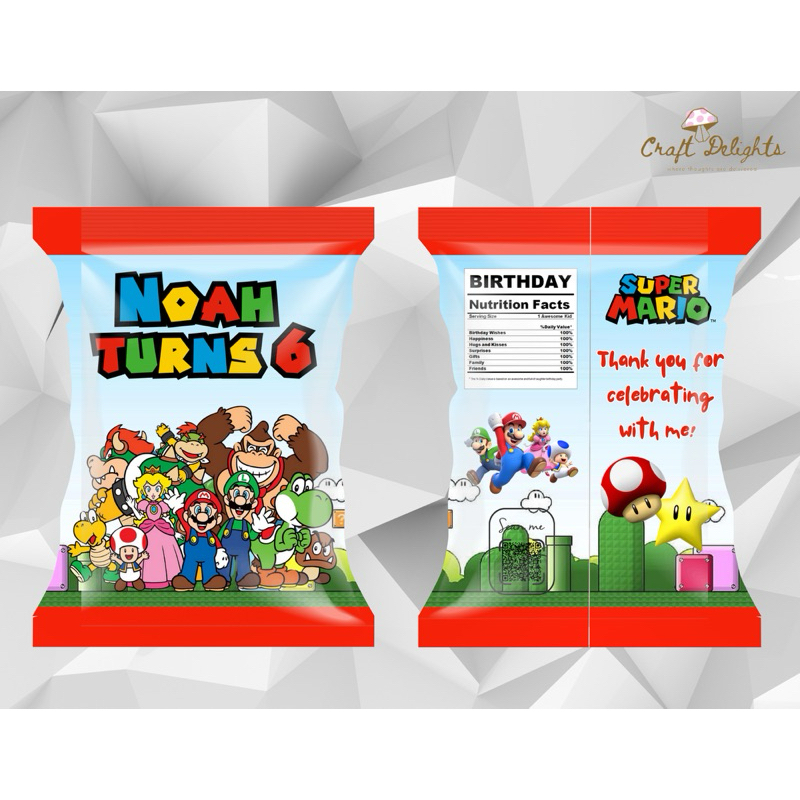 Super Mario Chip Bag | Goodie Bag | Personalised Gift | Customised Gift ...
