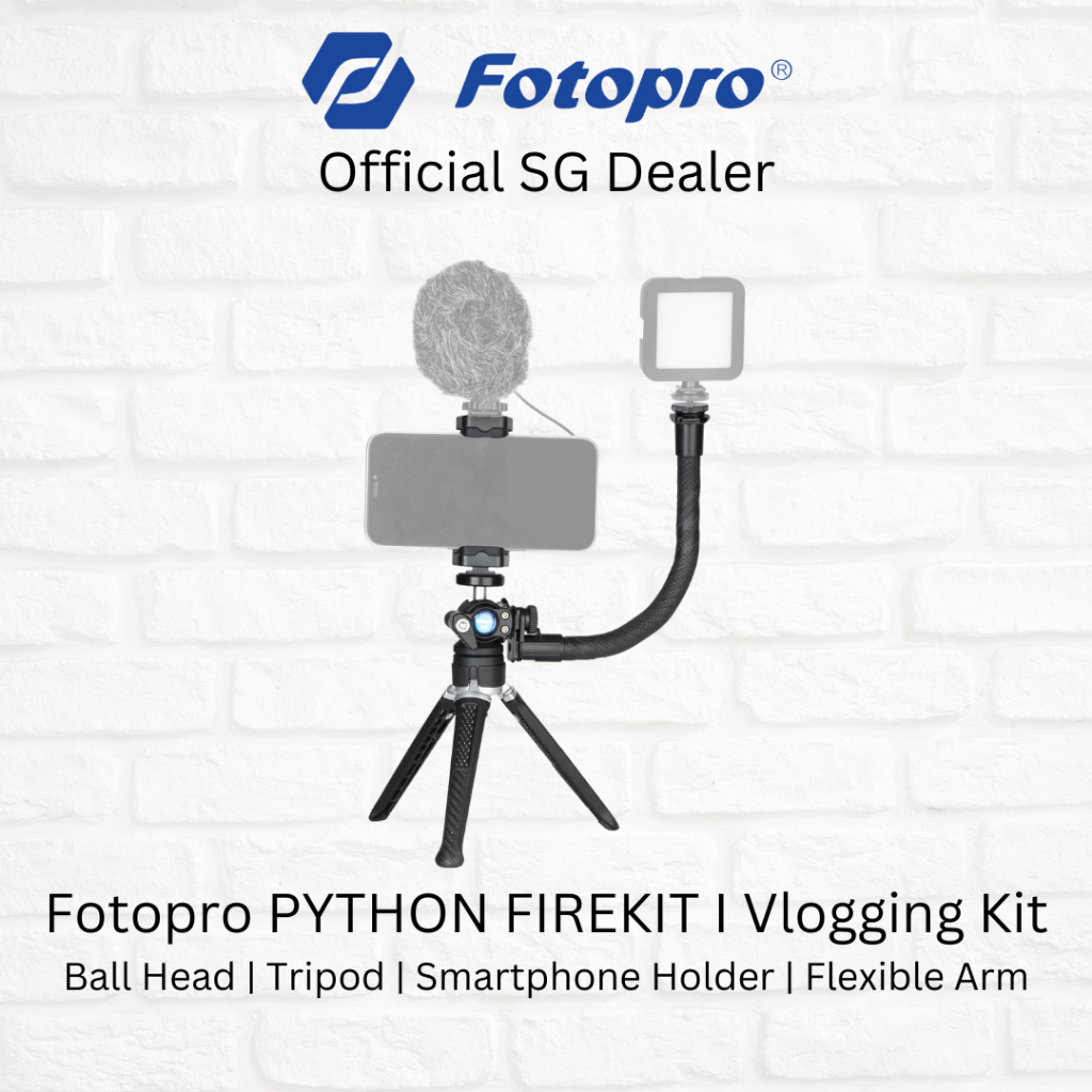 Fotopro Python FireKit I Vlogging Kit with Ball Head | Tripod | Smartphone Holder | Flexible Arm ...