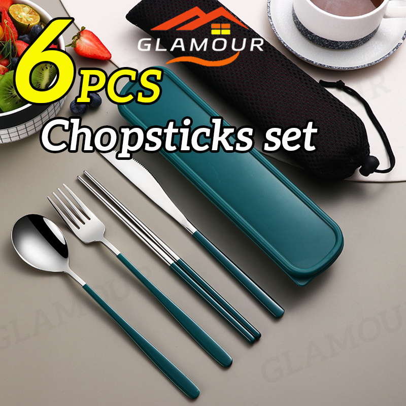 [SG] 6PCS Portable Cutlery Set Chopstick Set Travel Utensil Set Fork ...