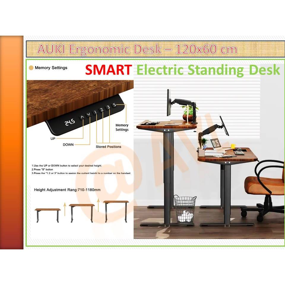 AUKI Ergonomic Desk With Dark Wooden Color Tabletop 120*60 CM Electric ...