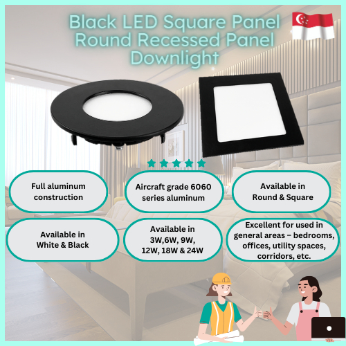 High Lumens Black Slim LED Square & Round Panel Downlight 3W 6W 9W 12W ...