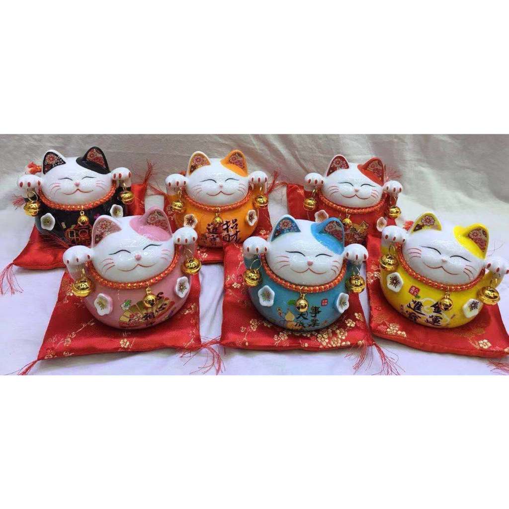 LUCKY CAT Ceramic Lucky Fortune Cat Maneki Neko 招财猫 Wealth Waving Piggy ...