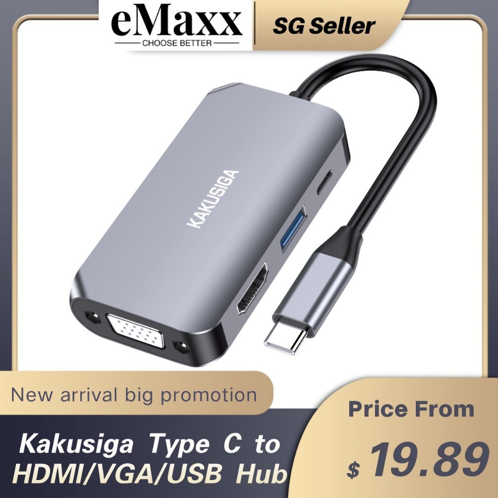 KAKUSIGA 4in1 USB C to HDMI Adapter Hub 4K 30HZ USB Type C to VGA 1080P ...