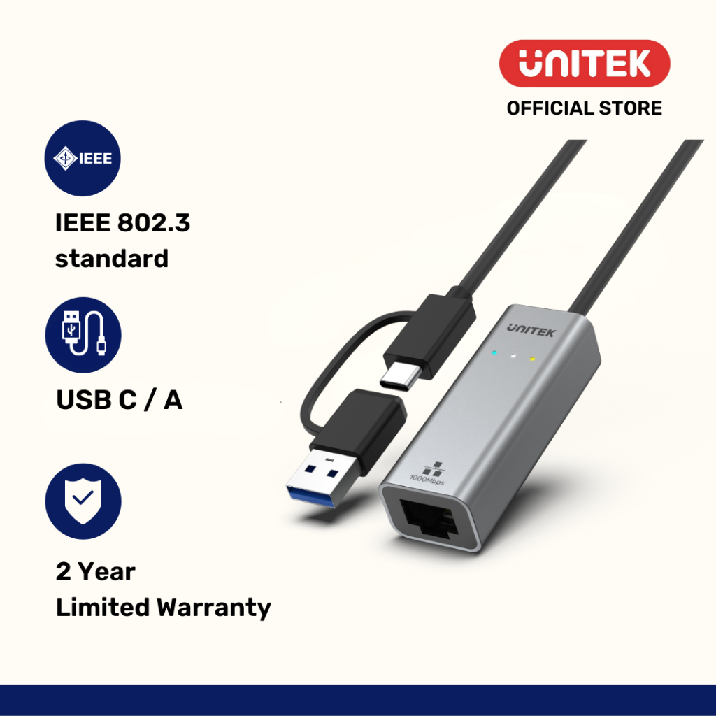 Unitek USB-C / A to Gigabit Ethernet Adapter Y-3465A | Shopee Singapore
