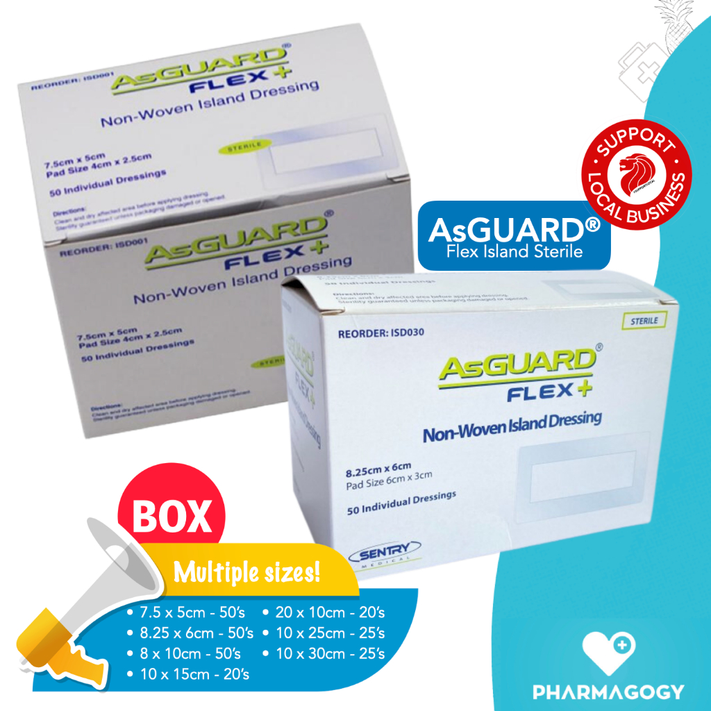 AsGUARD Flex Island Sterile Dressing 7.5x5cm-50's, 8.25x6cm-50's ...