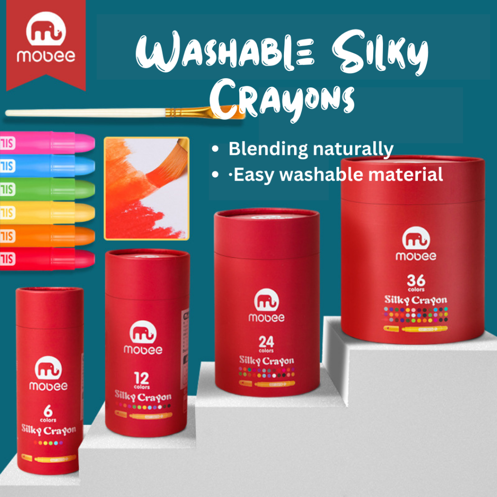 Mobee Silky Crayon Non-Toxic Washable 3 in 1 Effect- Crayon Pastel ...