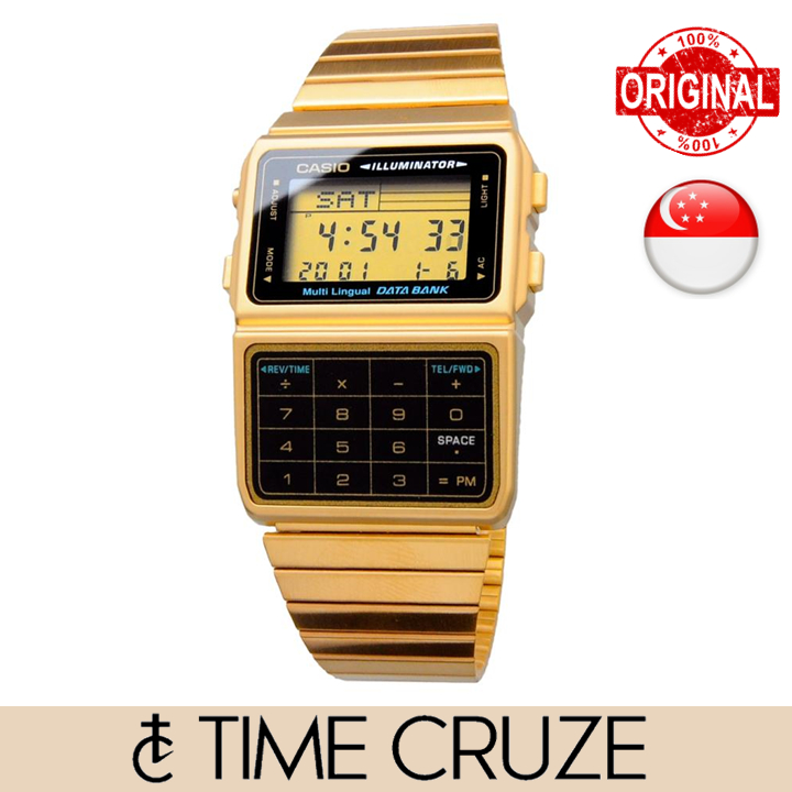 [Time Cruze] Casio DBC-611 Illuminator Databank Adjustable Calculator Digital Gold Men Watch DBC ...