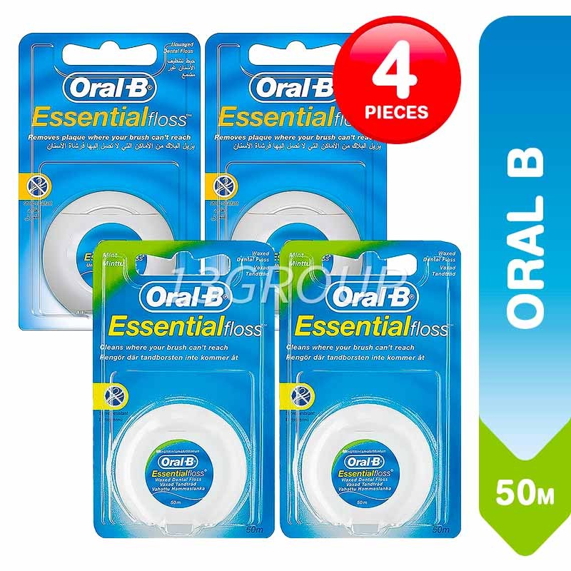 Oral B Dental Floss Essential Unwaxed Waxed Mint, 50M (Bundle 4 Packs ...