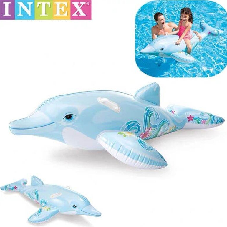 INTEX Blue Dolphin Inflatable Pool Toy and Ride-On Swimming Floating ...
