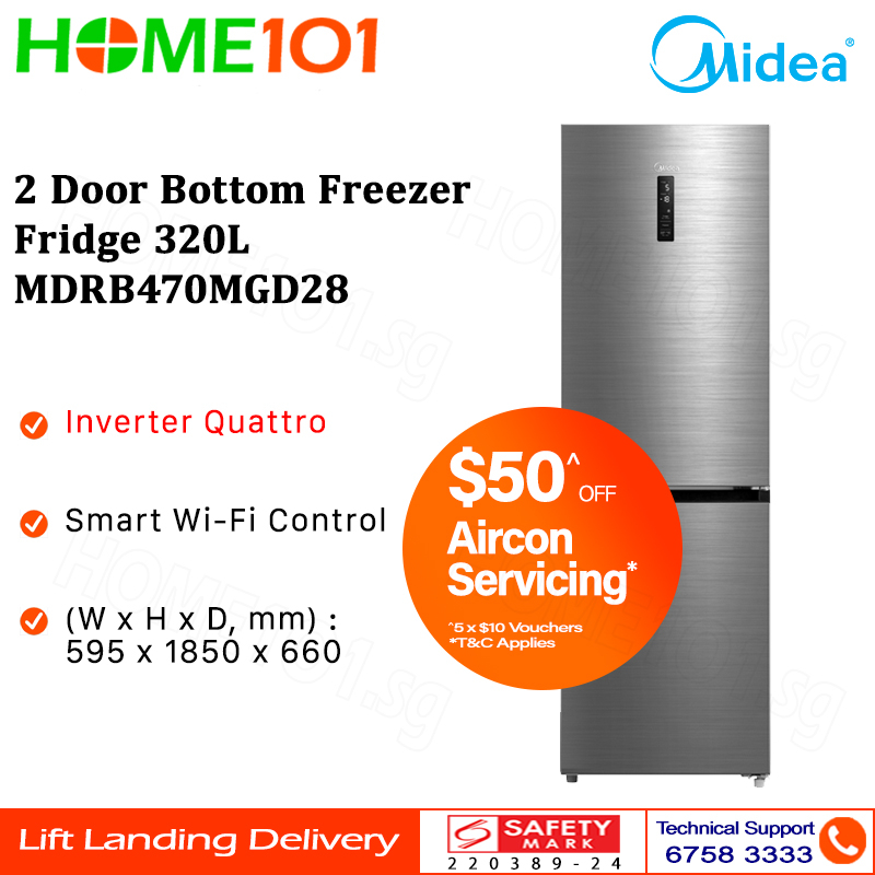 Midea 2 Door Bottom Freezer Fridge 320L MDRB470MGD28 | Shopee Singapore