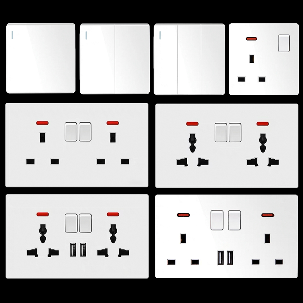 Wall switch socket 13A with USB power socket wall White/Rose gold ...