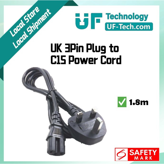 UFTECH UK 3 Pin Plug to C15 Power Cord/Power Extension 1.8m | Shopee ...