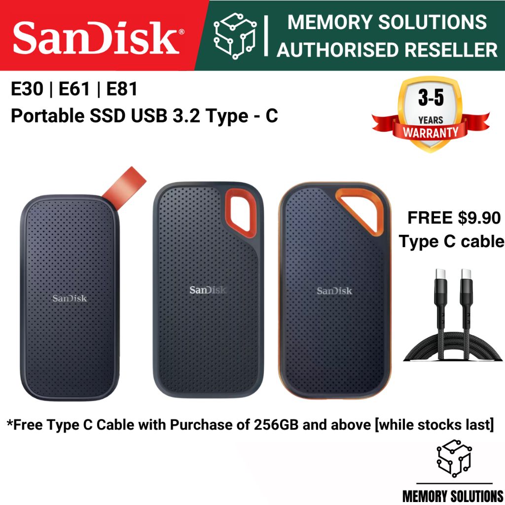 SanDisk Extreme E30 E61 E81 Portable V2 SSD 480GB 500GB 1TB 2TB 4TB | Shopee Singapore
