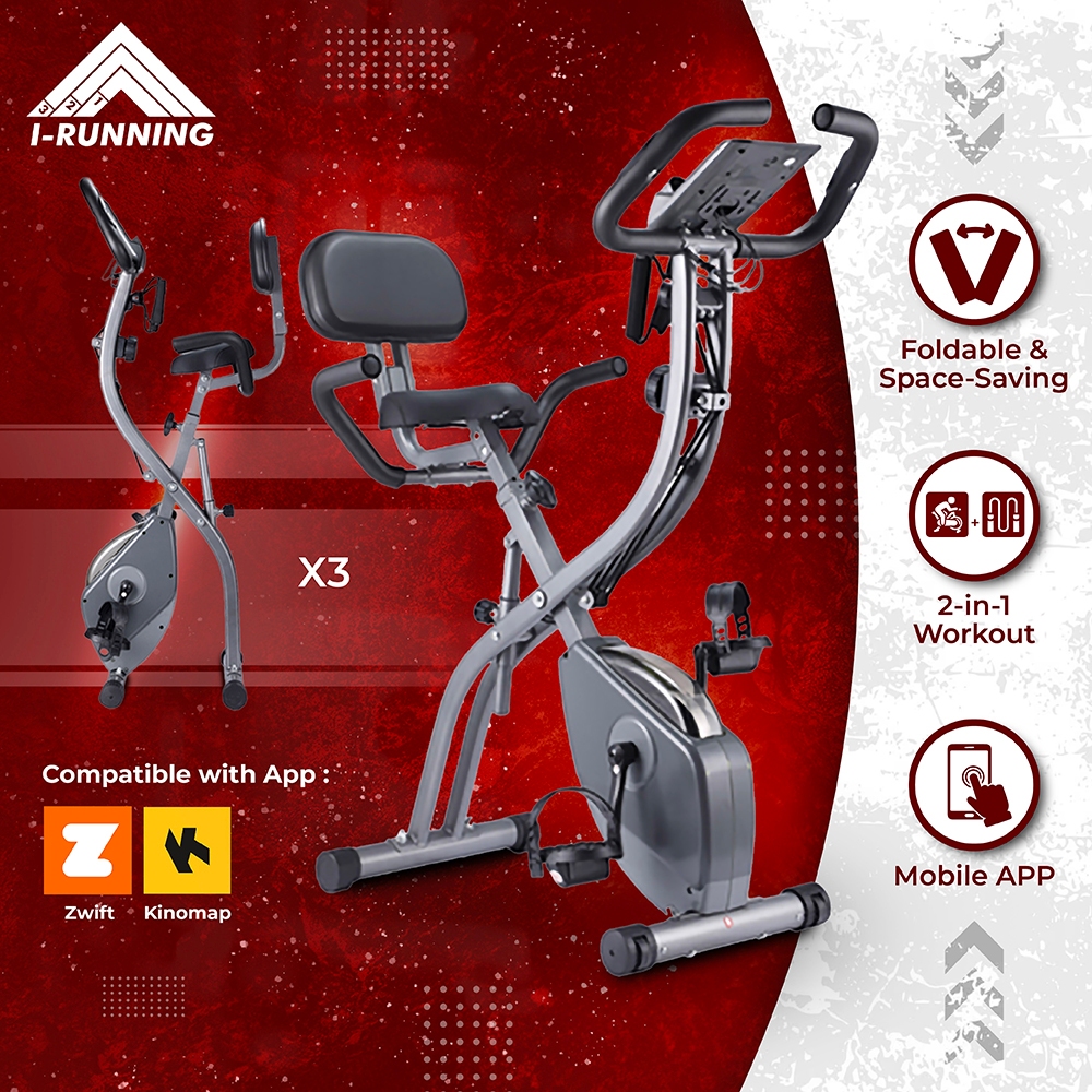 IRunning X3 Foldable Stationary Exercise Bike ★ Magnetic Resistance ...