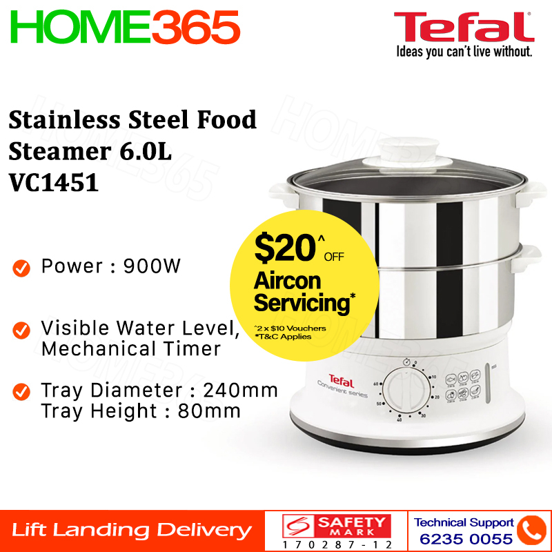 (PRE-ORDER) Tefal Stainless Steel Steamer 6.0L VC1451 | Shopee Singapore