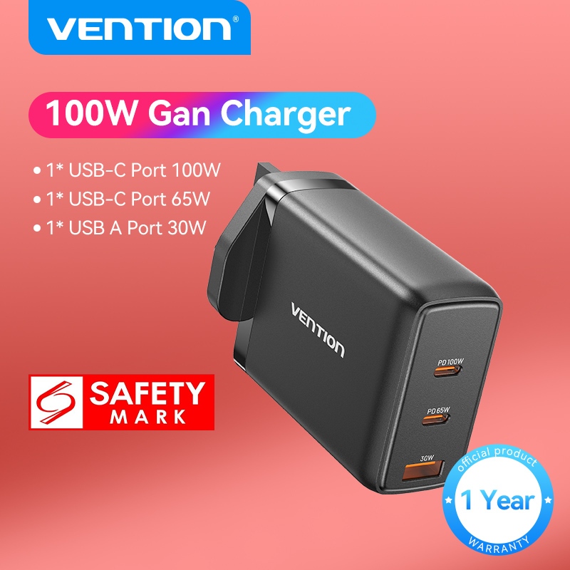 VENTION 100W GaN Charger USB C Multiport Charger 3-Ports USB Charging Station GaN Fast Charger ...